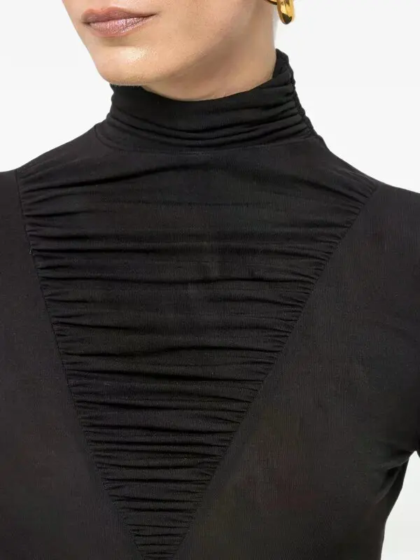 NISSA Lyocell-wool Blend Turtleneck Top With Ruched Detailing - Black