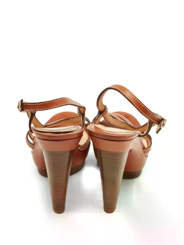 CHRISTIAN LOUBOUTIN Leather Contrast Stitching Ankle-strap Block-heel Sandals