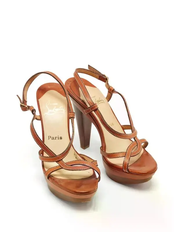 CHRISTIAN LOUBOUTIN Leather Contrast Stitching Ankle-strap Block-heel Sandals