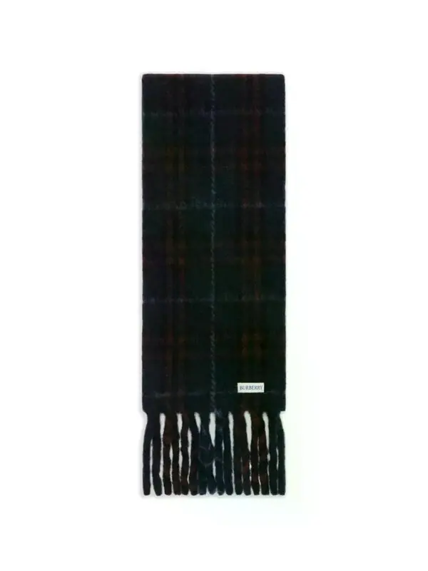 Burberry Narrow-cut Checkered Alpaca Blend Scarf - Blue