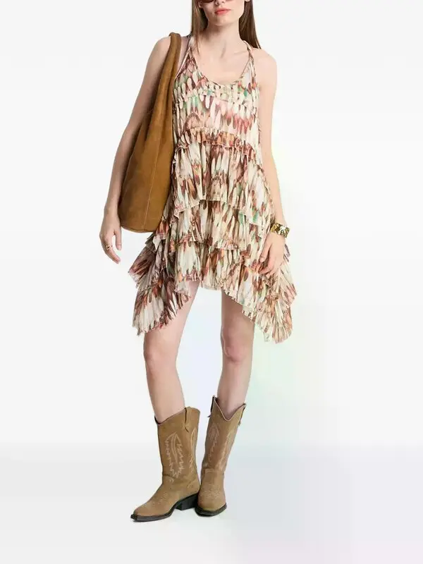 ALLSAINTS Cavalry Feather-print Tiered Mini Dress