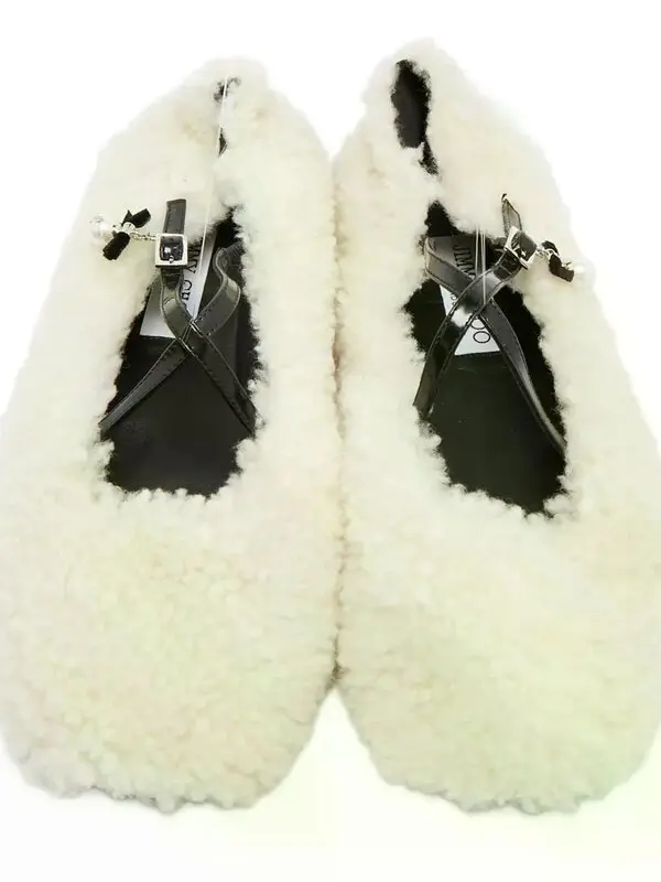 JIMMY CHOO Eleri Shearling Ballet Flats - White