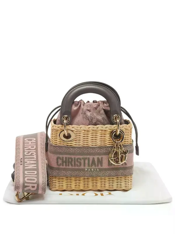 Dior 2023 Mini Lady Wicker Tote Bag - Neutrals