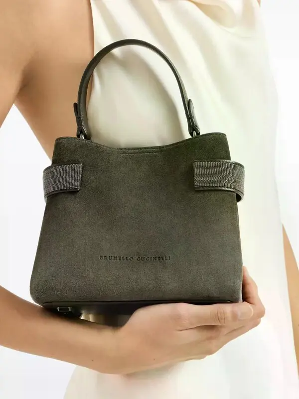 Brunello Cucinelli Suede Top-handle Bag With Monili Embellishments - Green