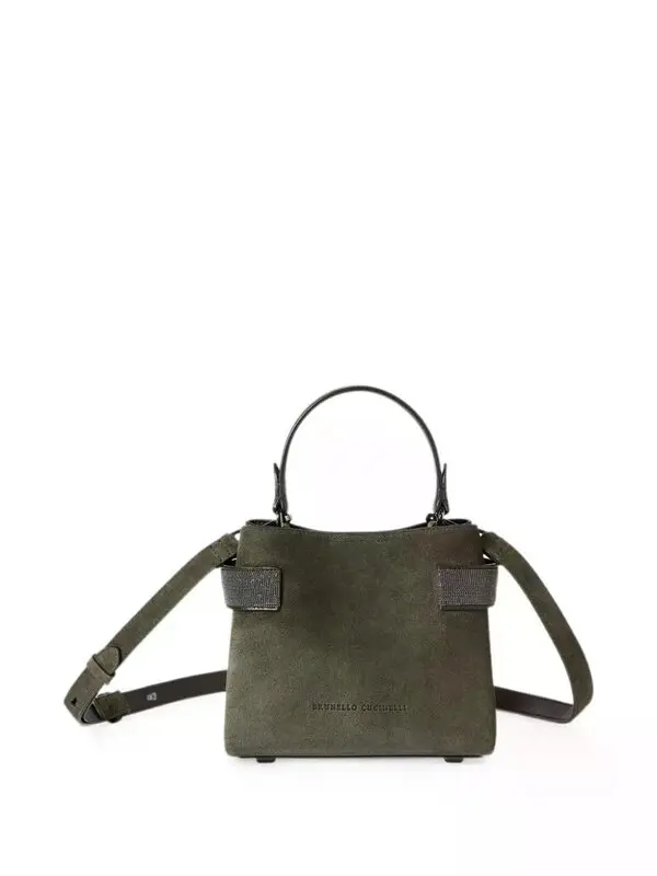 Brunello Cucinelli Suede Top-handle Bag With Monili Embellishments - Green