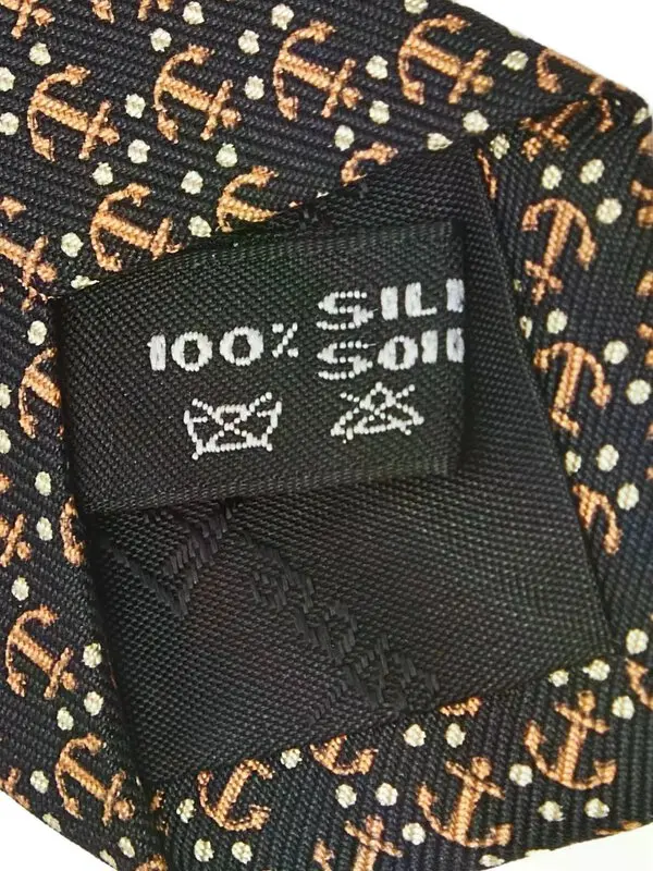 FERRAGAMO Anchor Pattern Silk Neck Tie - Black