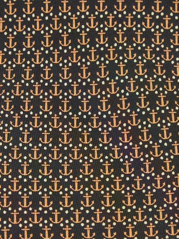FERRAGAMO Anchor Pattern Silk Neck Tie - Black