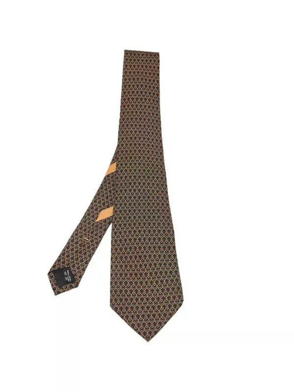 FERRAGAMO Anchor Pattern Silk Neck Tie - Black