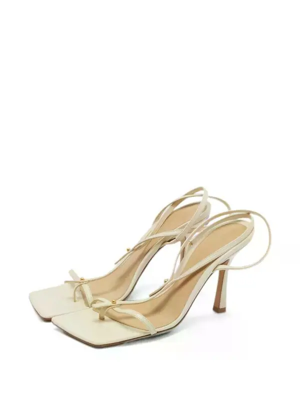 Bottega Veneta Cream Leather Stretch T-strap Sandals
