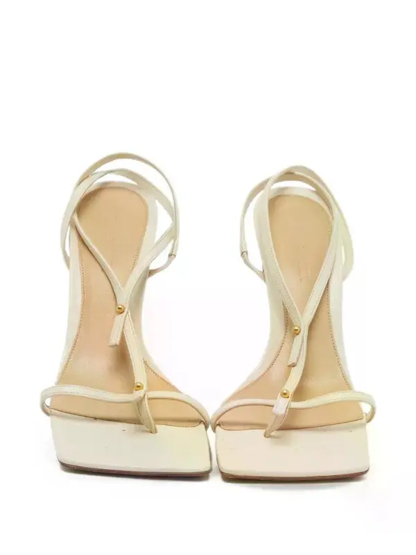 Bottega Veneta Cream Leather Stretch T-strap Sandals