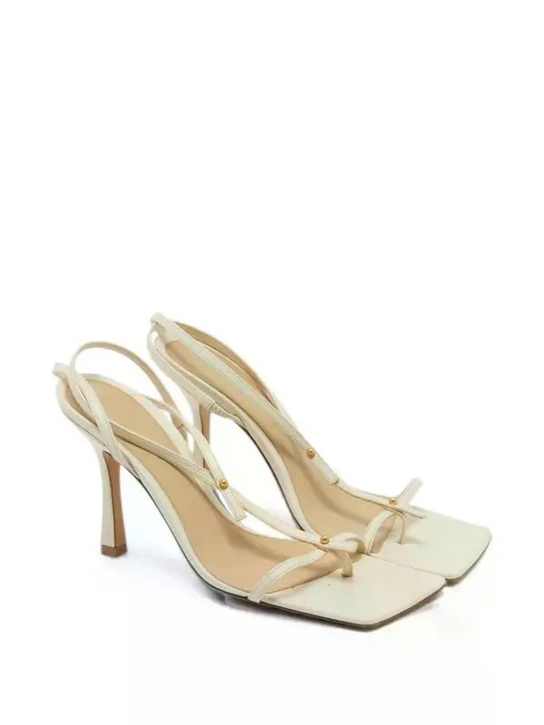 Bottega Veneta Cream Leather Stretch T-strap Sandals