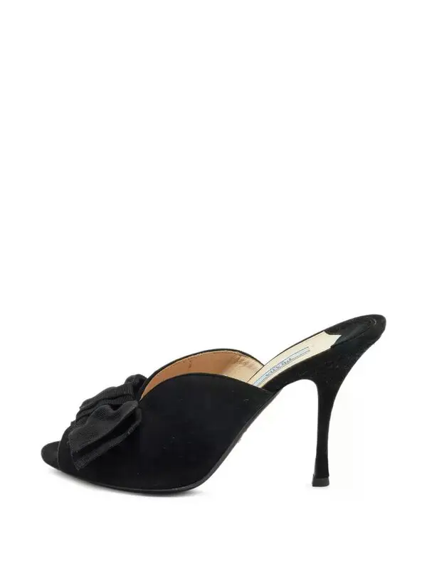 Prada Suede Bow Detail High Heel Sandals - Black