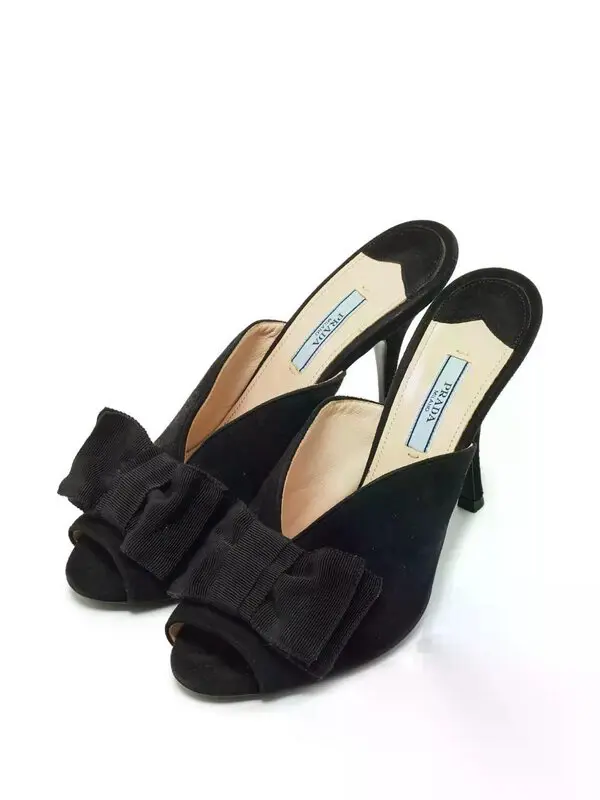 Prada Suede Bow Detail High Heel Sandals