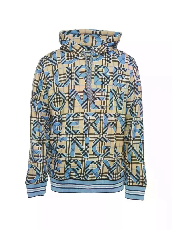 Burberry Checked Logo Print Cotton Knit Hoodie