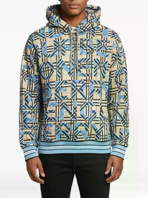 Burberry Checked Logo Print Cotton Knit Hoodie