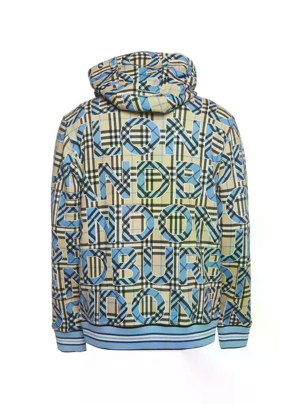 Burberry Checked Logo Print Cotton Knit Hoodie