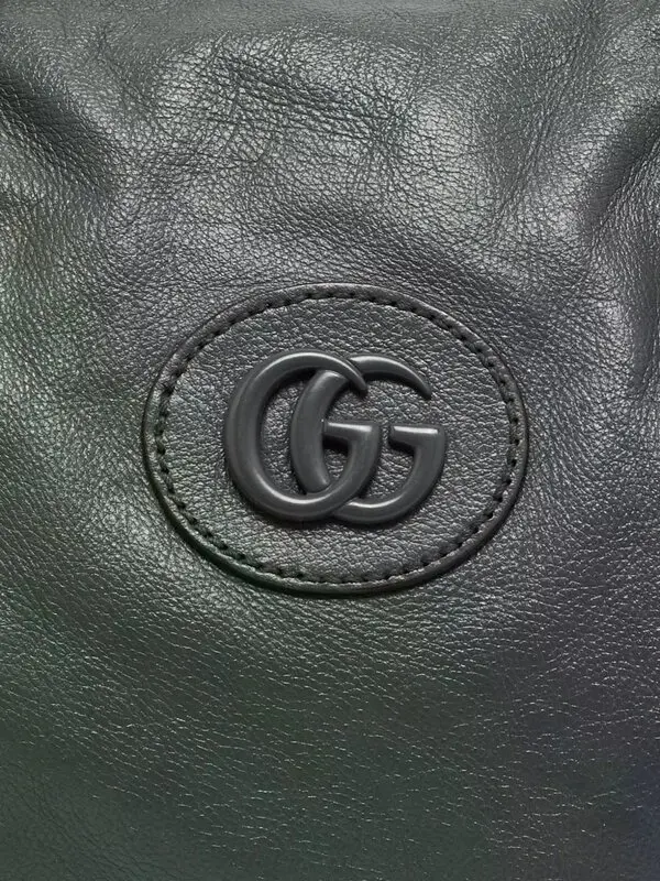 Gucci Leather Logo Plaque Duffel Travel Bag - Grey