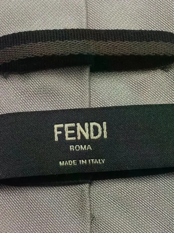 Fendi Logo Embroidered Silk Tie - Grey