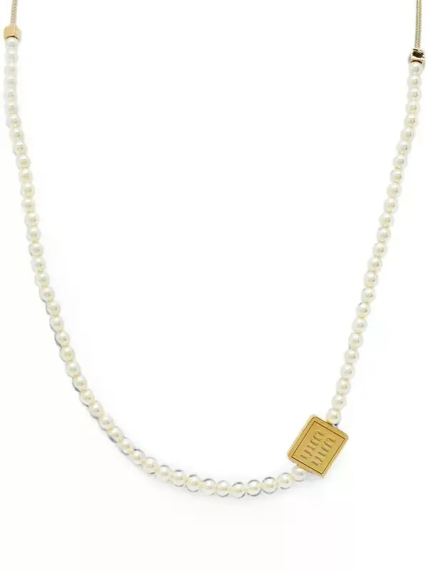 Miu Miu Logo-charm Faux Pearl Necklace