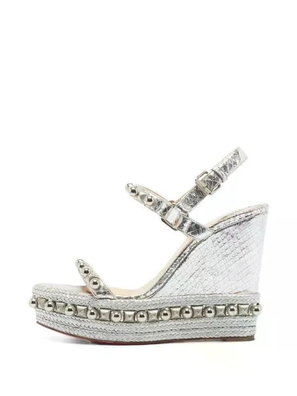 CHRISTIAN LOUBOUTIN Cataclou Snakeskin-embossed Wedge Sandals - Silver
