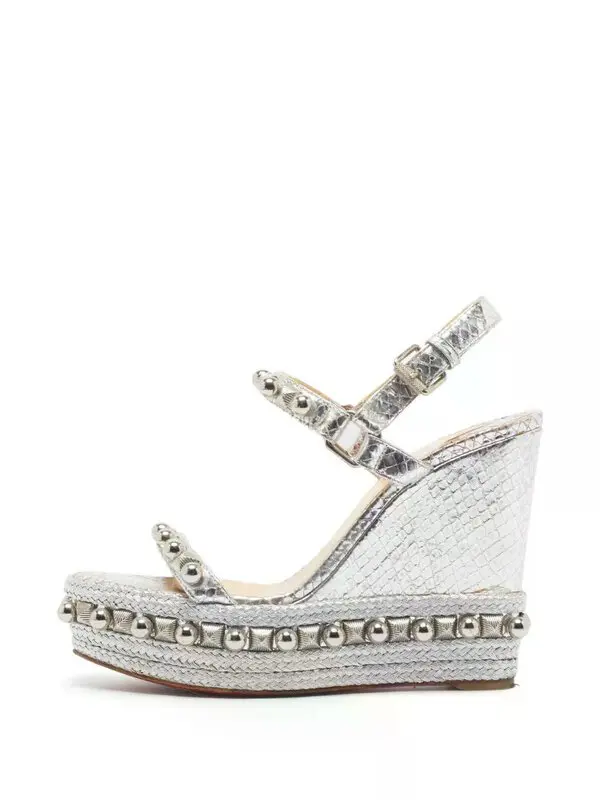 CHRISTIAN LOUBOUTIN Cataclou Snakeskin-embossed Wedge Sandals - Silver