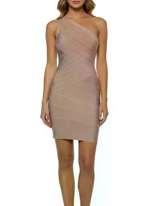 Herve Leger Asymmetrical Mini Dress - Brown