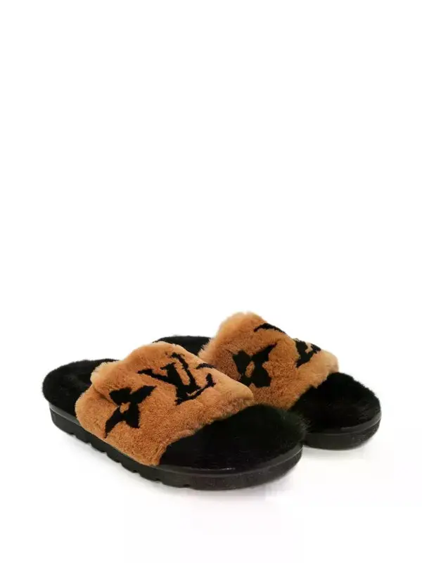 LOUIS VUITTON Shearling Monogram Slides