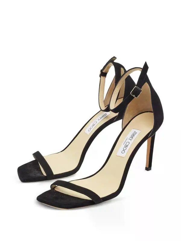 JIMMY CHOO Alva Suede Square Toe Stiletto Ankle Strap Sandals - Black