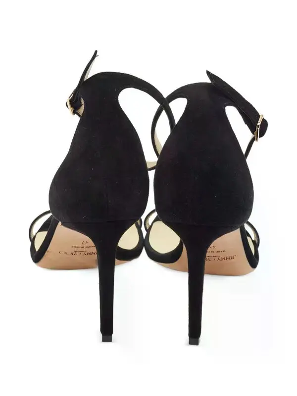 JIMMY CHOO Alva Suede Square Toe Stiletto Ankle Strap Sandals