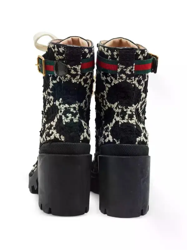 Gucci Gg Logo Tweed Combat Boots
