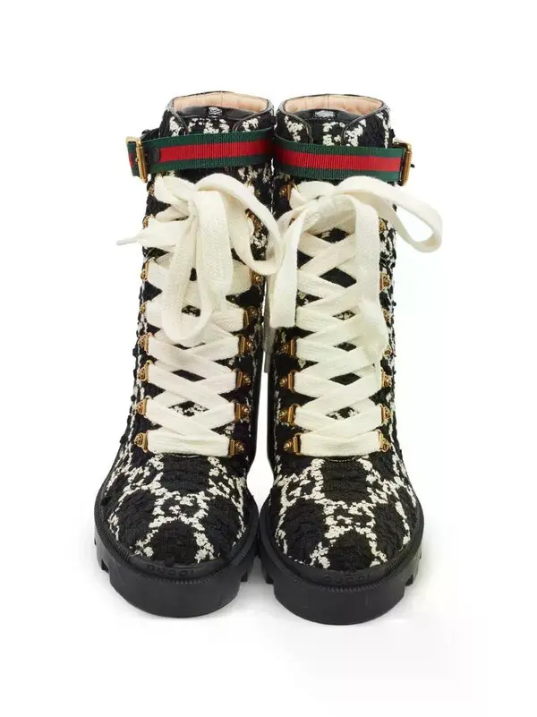 Gucci Gg Logo Tweed Combat Boots