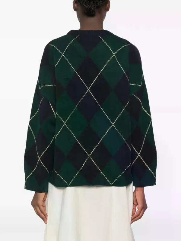 BEYOU Long-sleeve Argyle-pattern Sweater