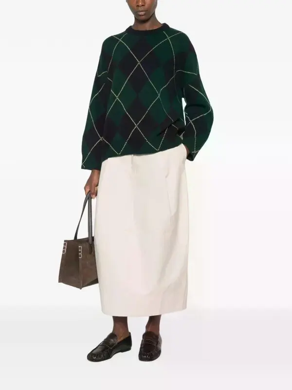 BEYOU Long-sleeve Argyle Sweater