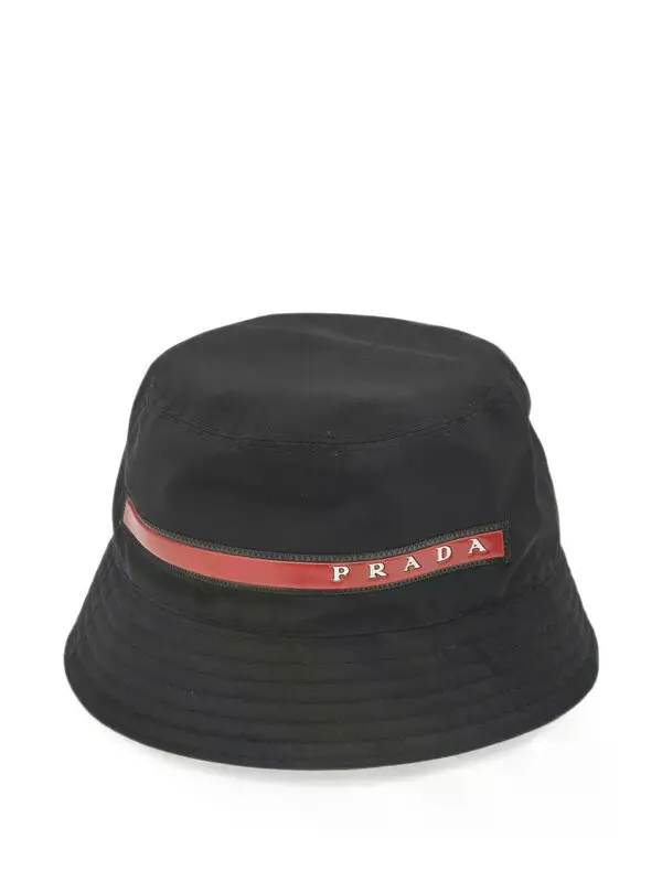 Prada Cotton Logo Band Bucket Hat - Black