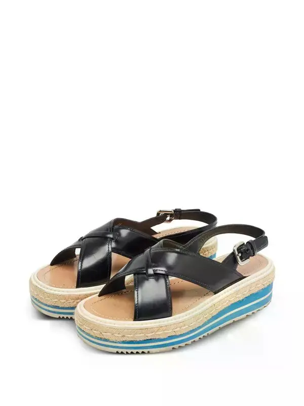 Prada Leather Crisscross Slingback Platform Sandals