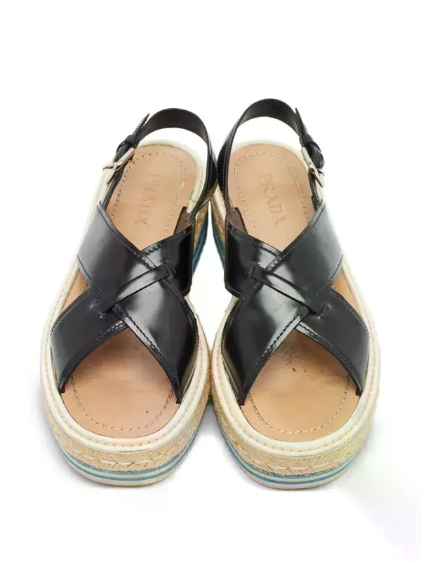 Prada Leather Crisscross Slingback Platform Sandals
