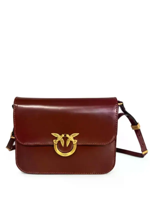 Pinko Love Birds Leather Crossbody Bag - Brown
