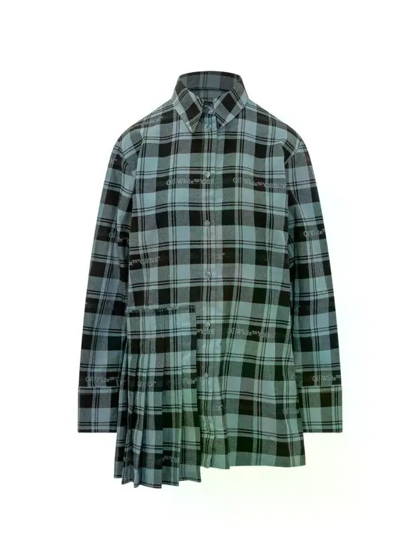 Off-White Check Pleated Shirt Dress