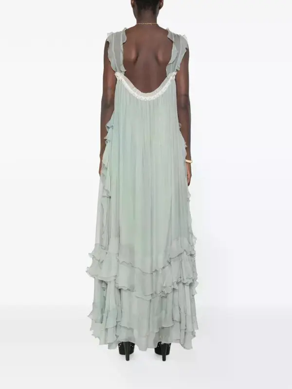 Chloé Sleeveless Ruffled Lace-insert Maxi Dress