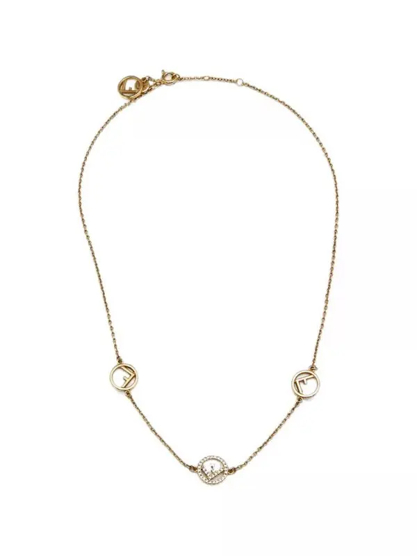 Fendi Tone Crystal F Is Motif Station Necklace - Gold