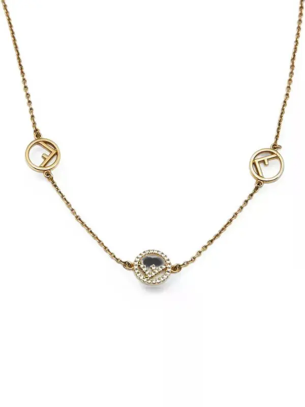 Fendi Tone Crystal F Is Motif Station Necklace