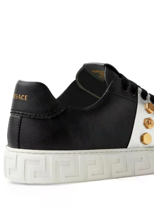 Versace Greca Embellished Leather Trainers - Black
