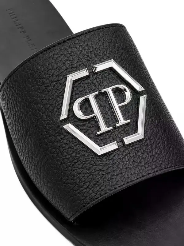Philipp Plein Big Hexagon Leather Slides
