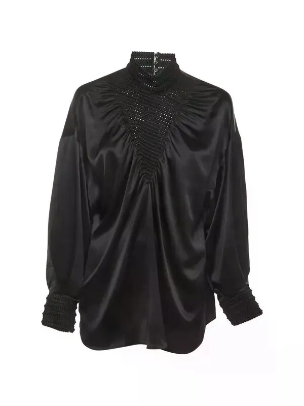 Fendi Smocked-neck Long-sleeve Blouse - Black