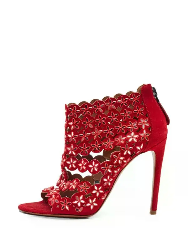 Alaïa Laser-cut Floral Suede Stiletto Sandals