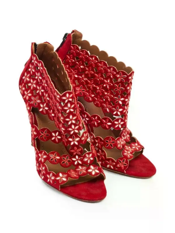 Alaïa Laser-cut Floral Suede Stiletto Sandals