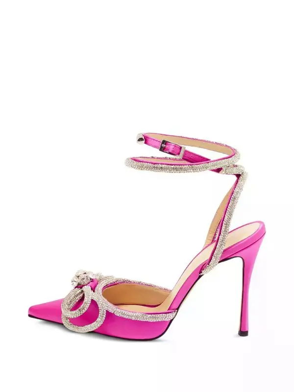 Mach & Mach Double Bow Crystal Embellished Ankle Strap Pumps