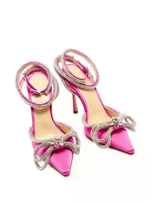 Mach & Mach Double Bow Crystal Embellished Ankle Strap Pumps