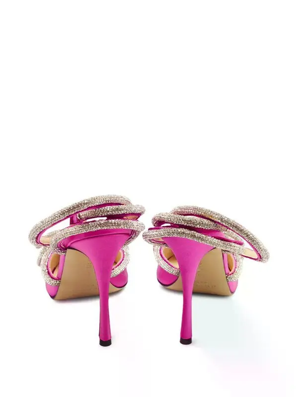 Mach & Mach Double Bow Crystal Embellished Ankle Strap Pumps