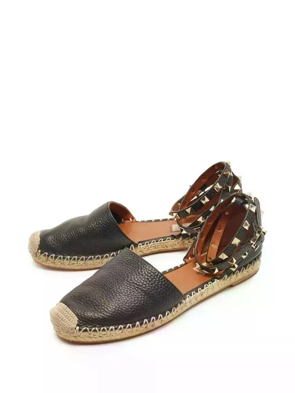 Valentino Garavani Rockstud Embellished Leather Espadrilles - Black